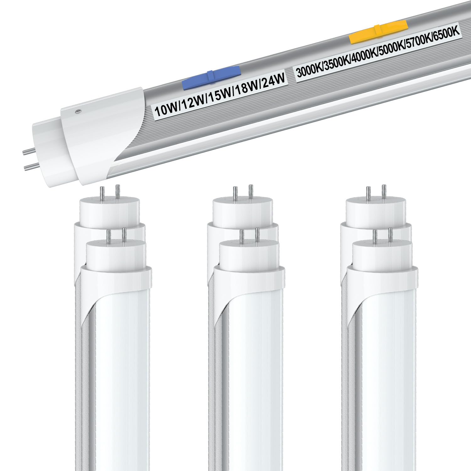 T8 LED Bulbs 4 Foot, Hybrid Type A+B Bulbs, 4FT Tube Lights 6CCT 3000K ...