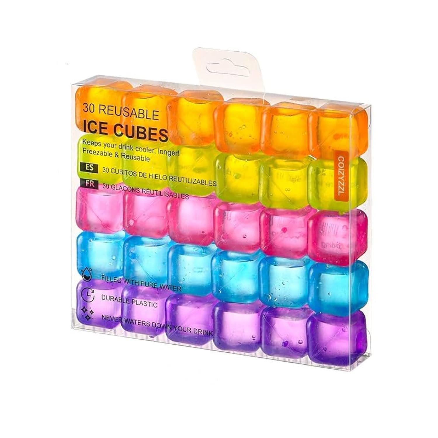 Amazon.com: COIZYZZL Reusable Ice Cubes - Quick Freeze Clear Plastic ...