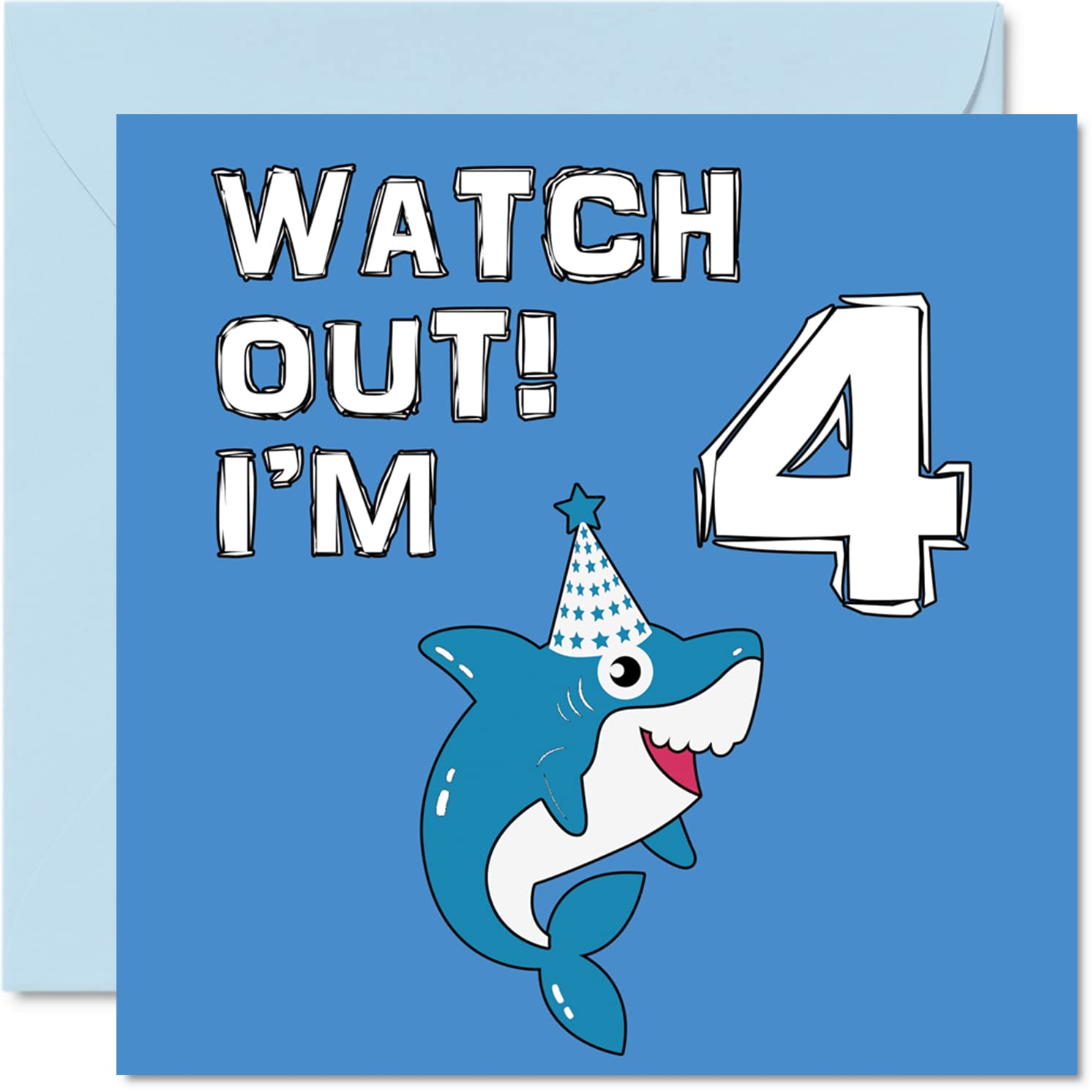 4th Birthday Card Boy - Shark Watch Out - Happy Birthday Card 4 Year ...