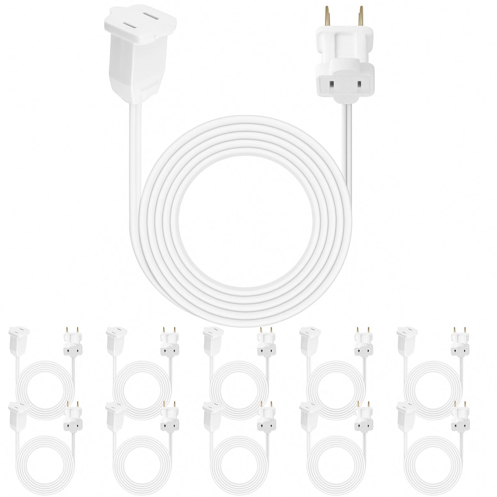 Snapklik.com : 10 Pack 12 Ft White Indoor Extension Cord 2 Prong ...
