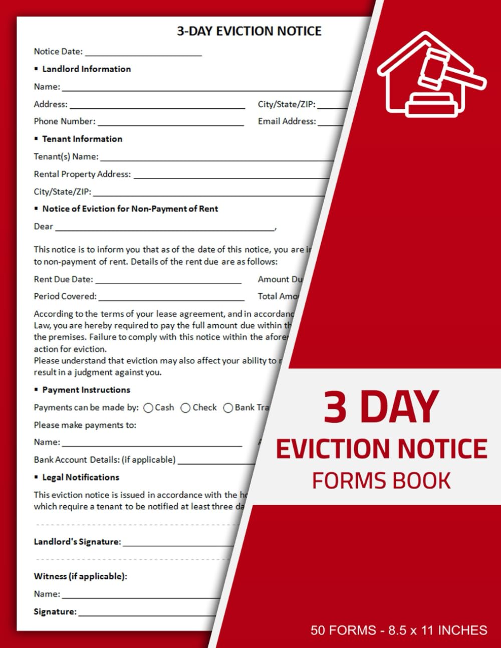3 Day Eviction Notice Forms Book: Notice to Pay Rent or Vacate Form ...