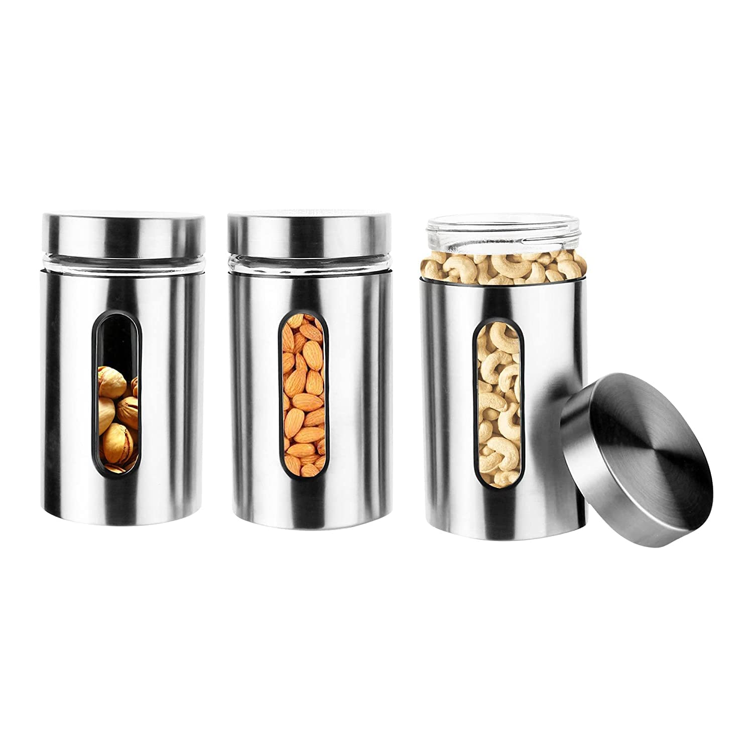 Stainless Steel Sleeve Glass Food Storage Container Set Set Of 3