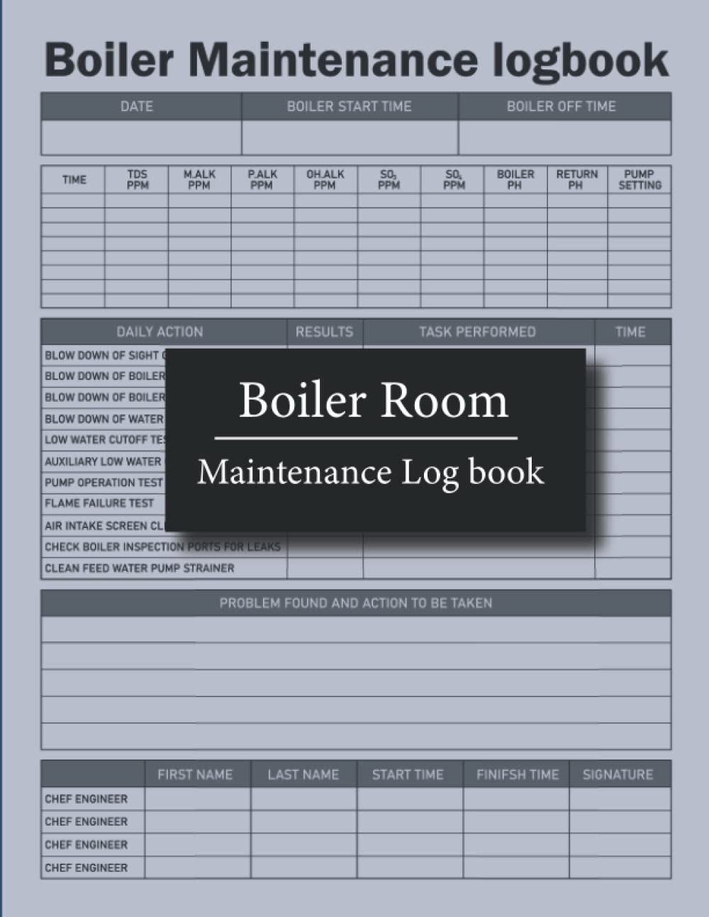 Boiler Room Maintenance Log book: Operate And Daily Checking Journal ...