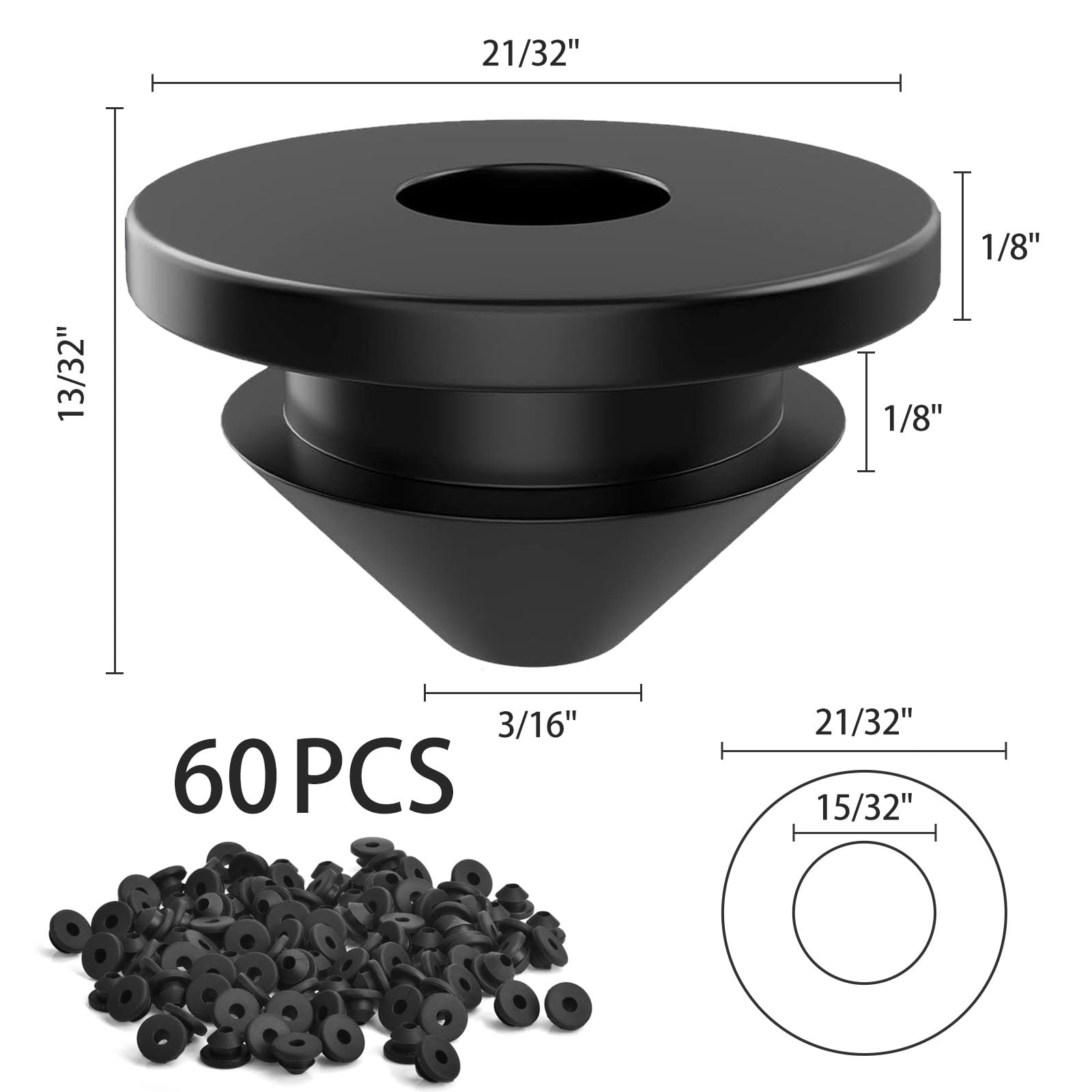 Snapklik.com : 60 Pack Cable Railing Rubber Grommets 1/8" 5/32" 3/16 ...