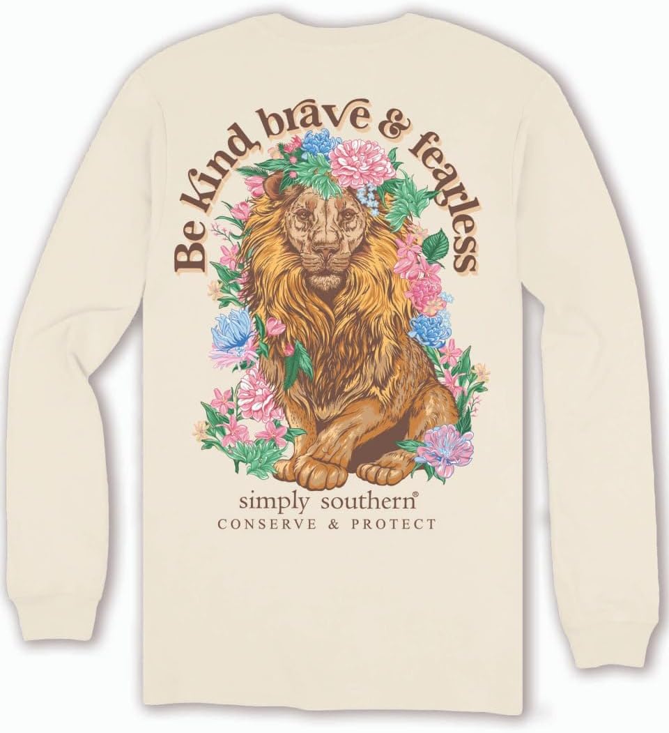Simply Southern Be Kind, Brave & Fearless - Lion - Adult Long Sleeve T ...