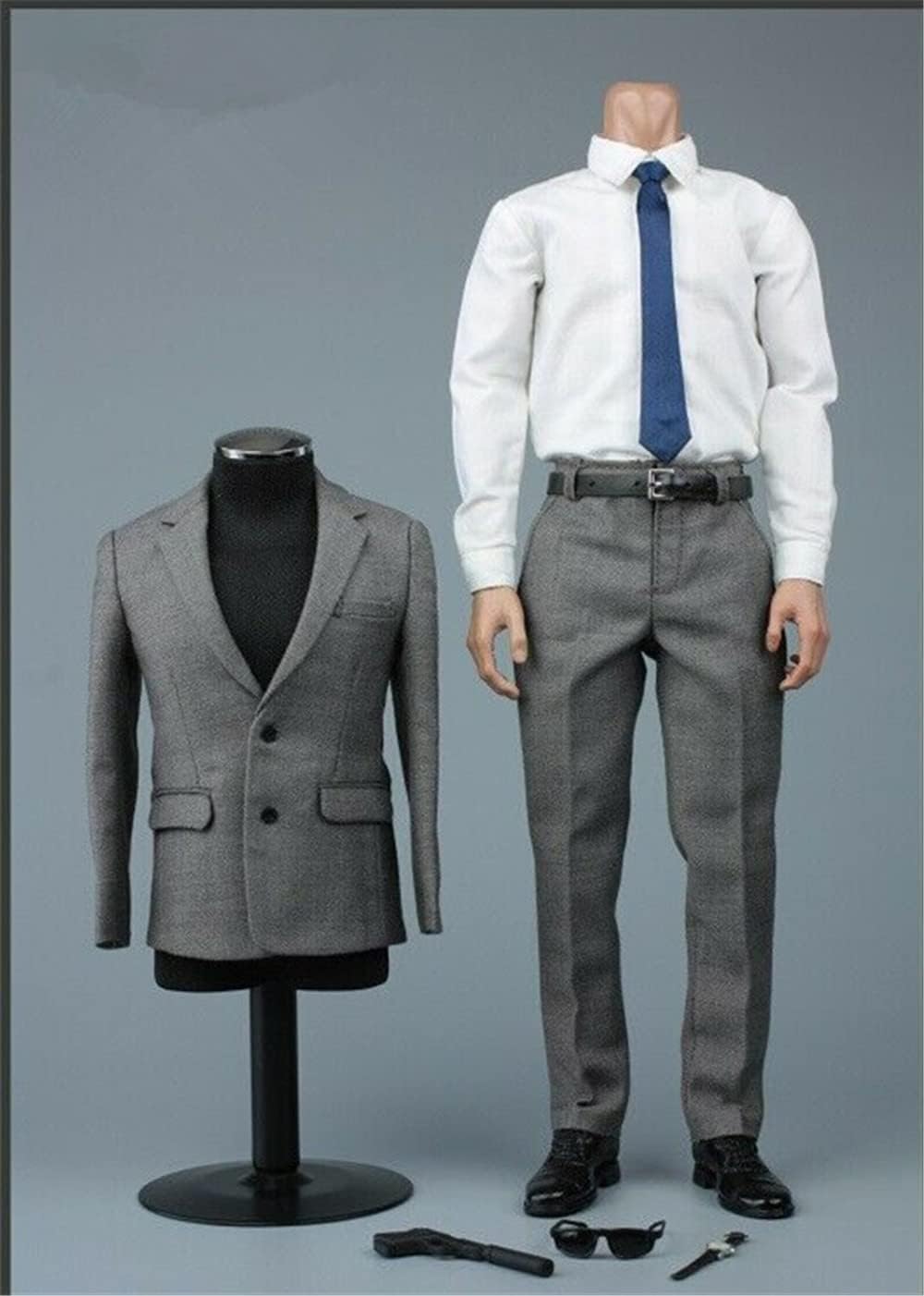 Amazon.com: 1/6 Scale Male Clothes, Male Agent Suit Coat Pant Costume ...