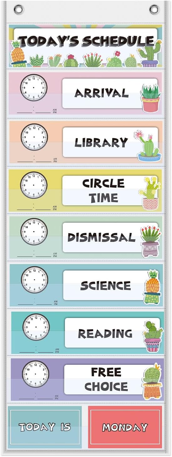 Amazon.com: Sunboom Daily Schedule Pocket Chart for Classroom with 24 ...