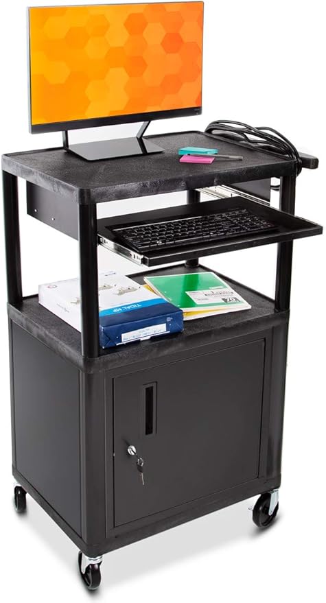 Amazon.com : Line Leader Plastic AV Cart w/Locking Cabinet - Heavy Duty ...