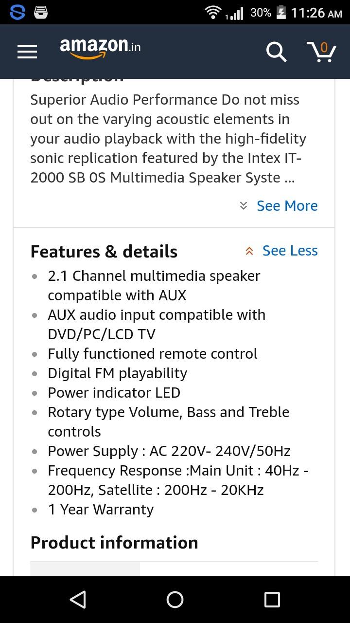 Intex IT-2000 SB 0S Multimedia Speaker 40 Watts Wired (Grey,Black ...