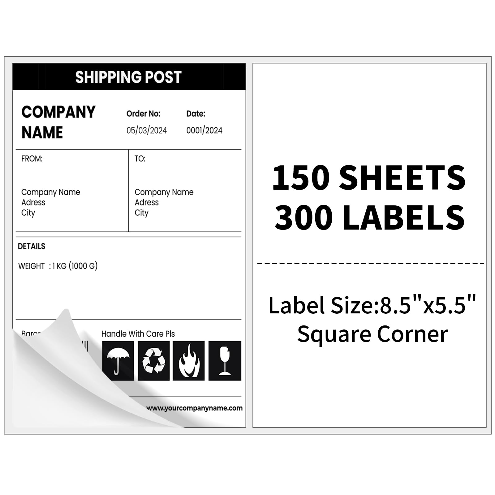 Snapklik.com : 150 Sheets 300 Labels Half Sheet Self Adhesive Shipping ...