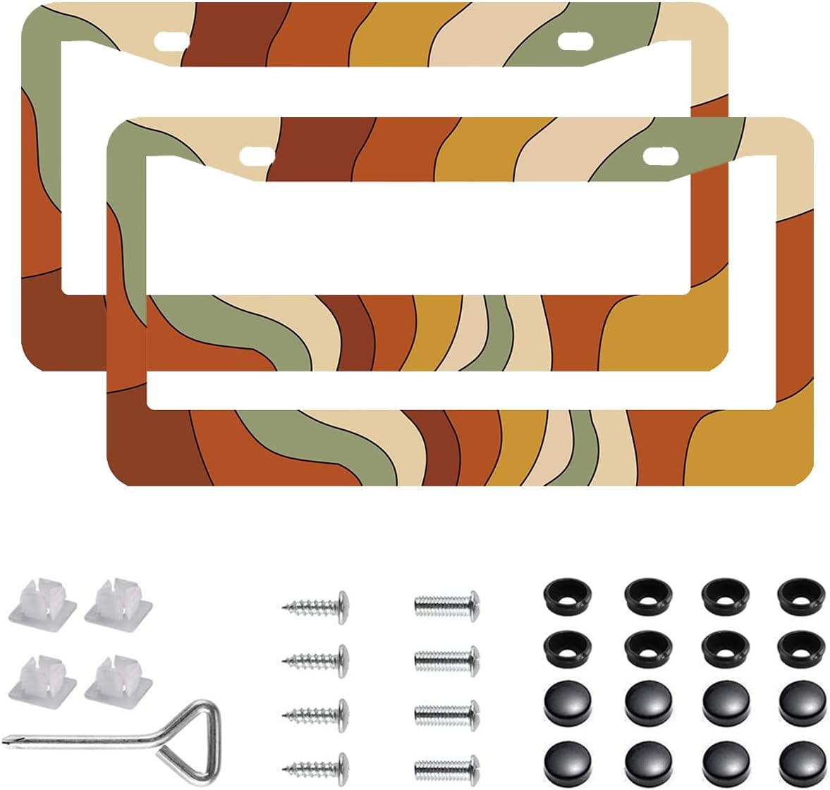 Amazon.com: 2Pcs Rainbow Groovy Retro Hippie Sun License Plate Frames ...