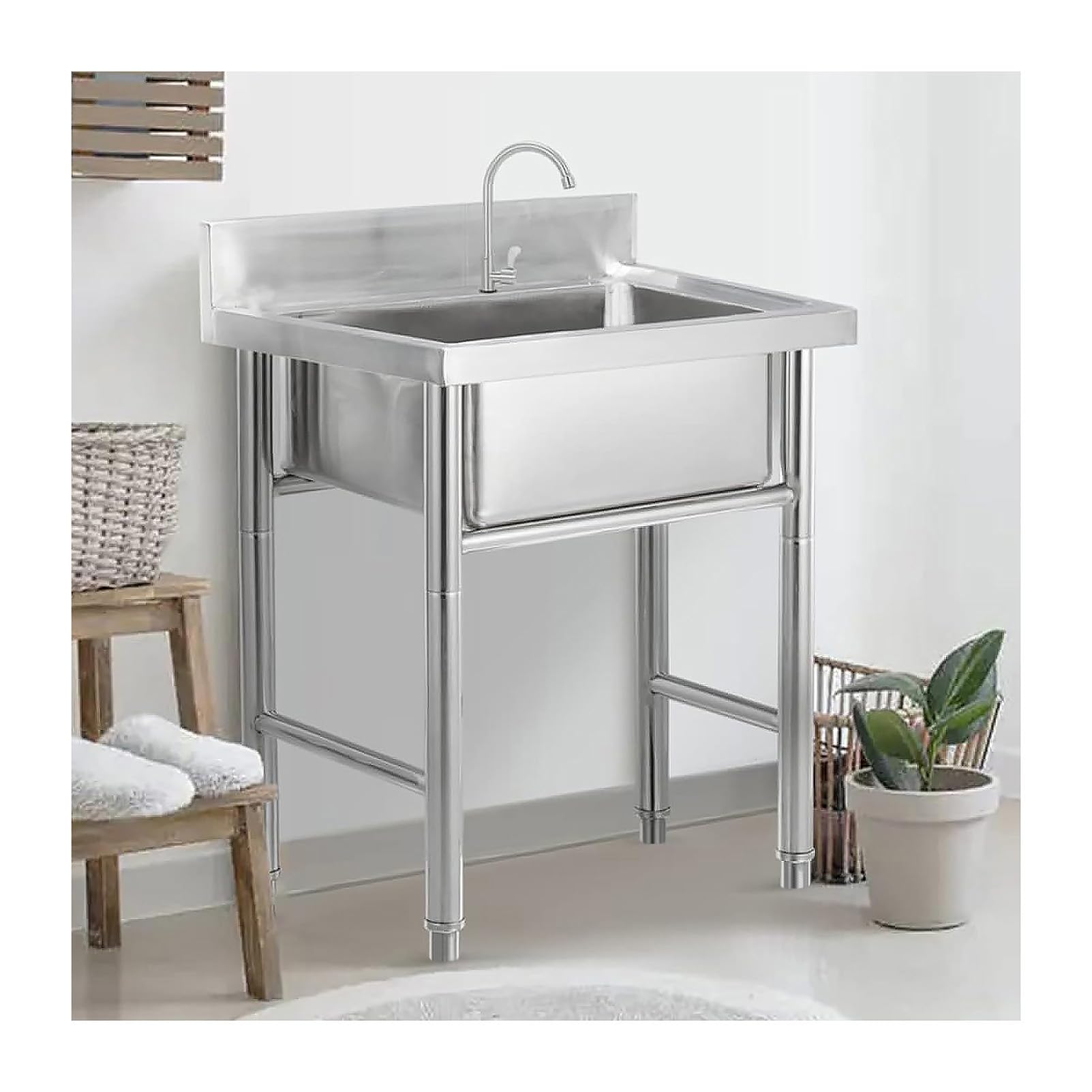 Utility Sink Free Standing Single Bowl Kitchen Sink Stainless Steel ...