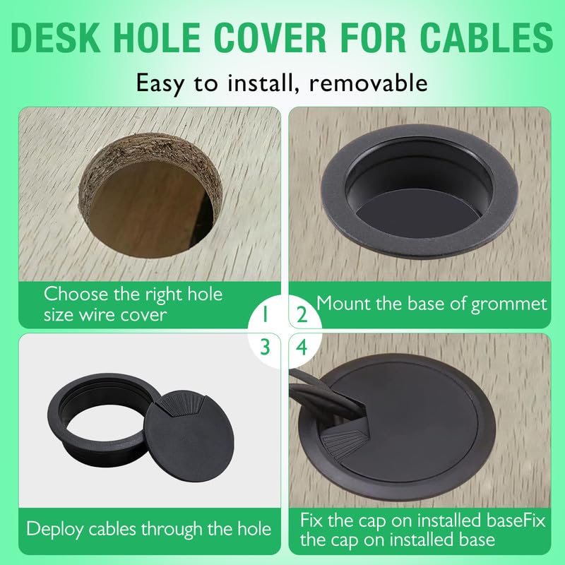 Adjustable Cord Hole Covers 10 Pack 10 Pack Desk Cable Grommet - 2 Inch ...
