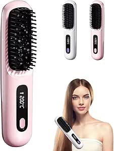 Amazon.com : Cordless Hair Straightener Brush, 7.8" Mini Hair Straightener with LCD Temperature ...