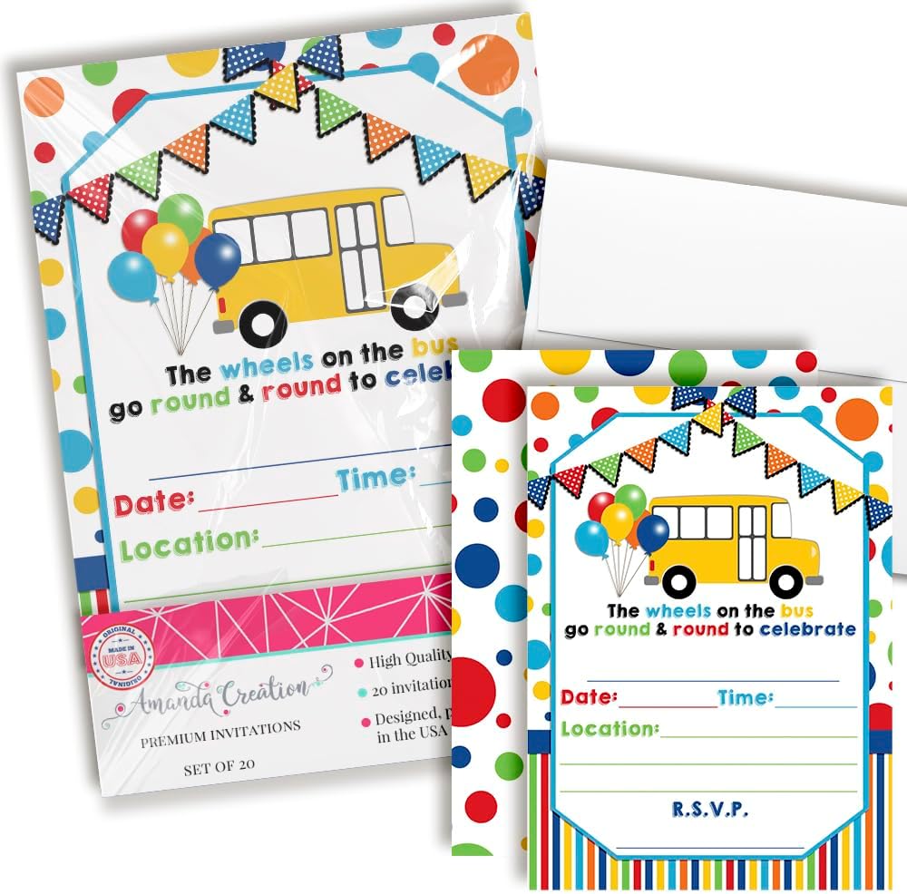 Amazon.com : REWIDPARTY 20 Pack School Bus Party Invitation Cards with ...