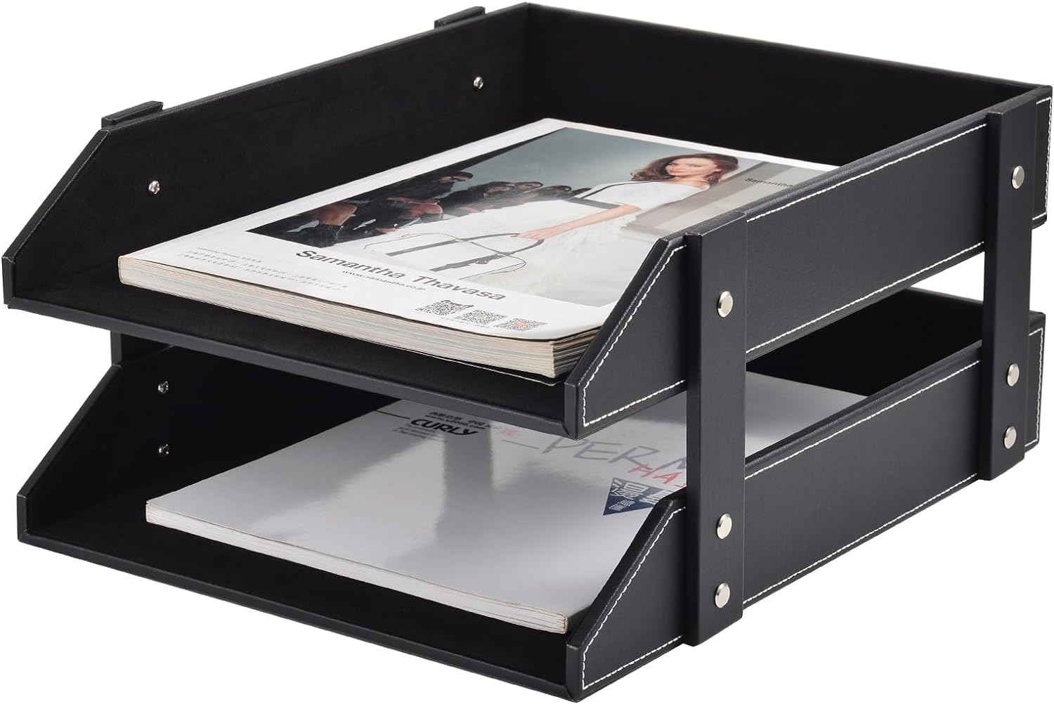 VANQUISH 2-Tier Paper Tray Letter Size Leather Stackable Office File ...