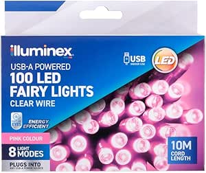 Illuminex 8 Functions USB Operated 100 LED Fairy Lights with Clear Wire ...