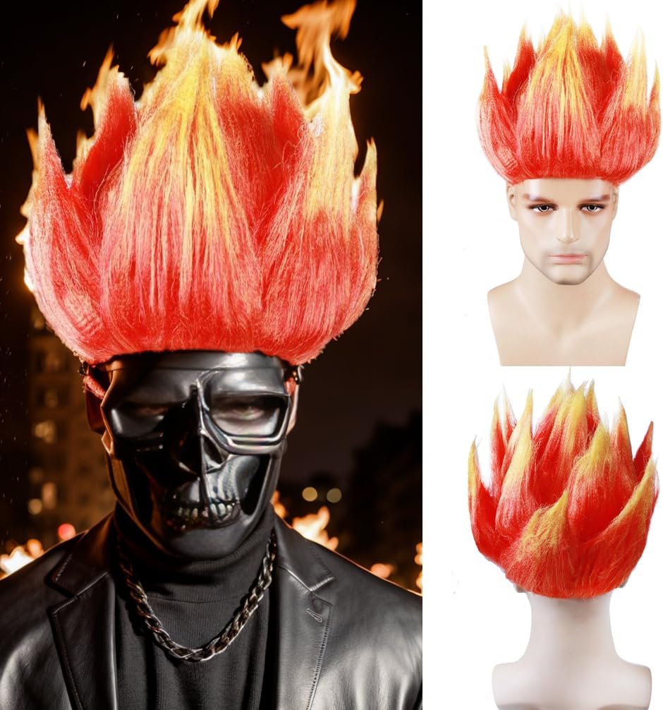 Amazon.com: Red and Orange Spiked Flame Wig - Hair Fire Wig ...