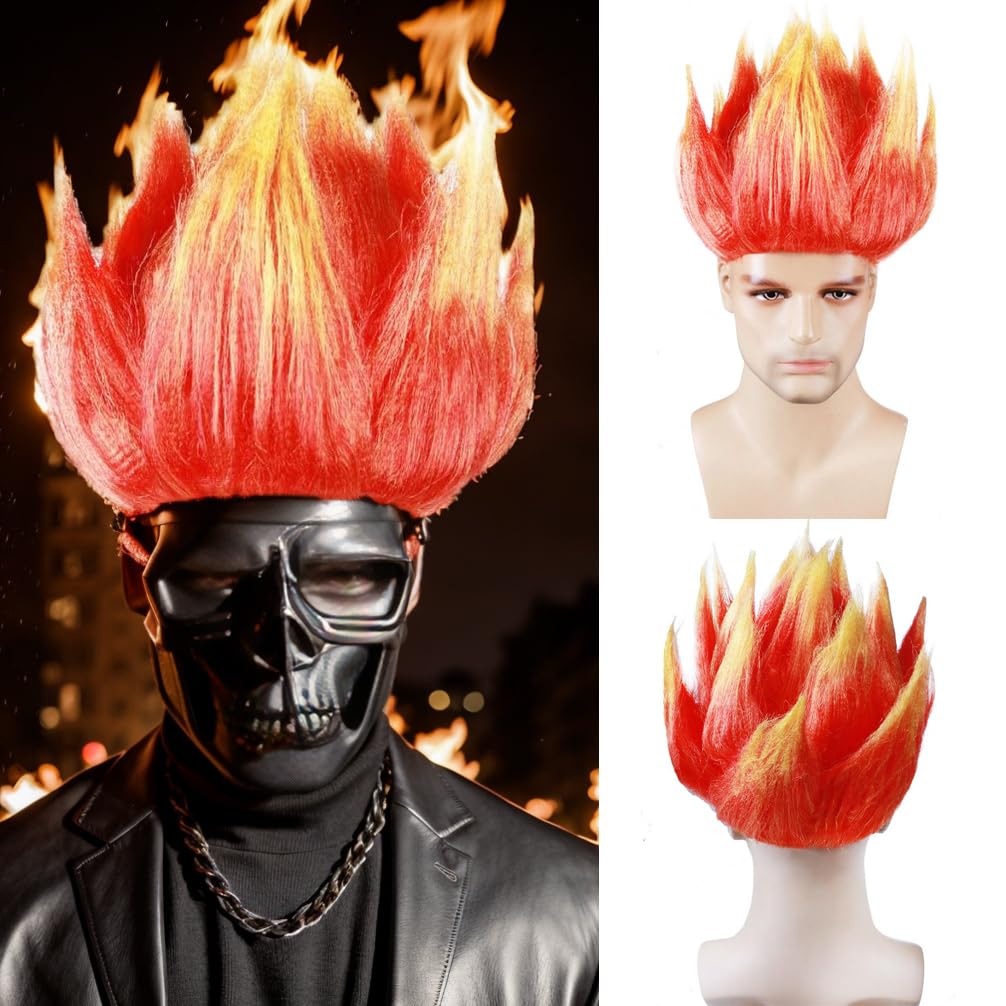 Amazon.com: RightOn 11 Inches Flame Wig Costume Wig Pre-Styled Fire ...