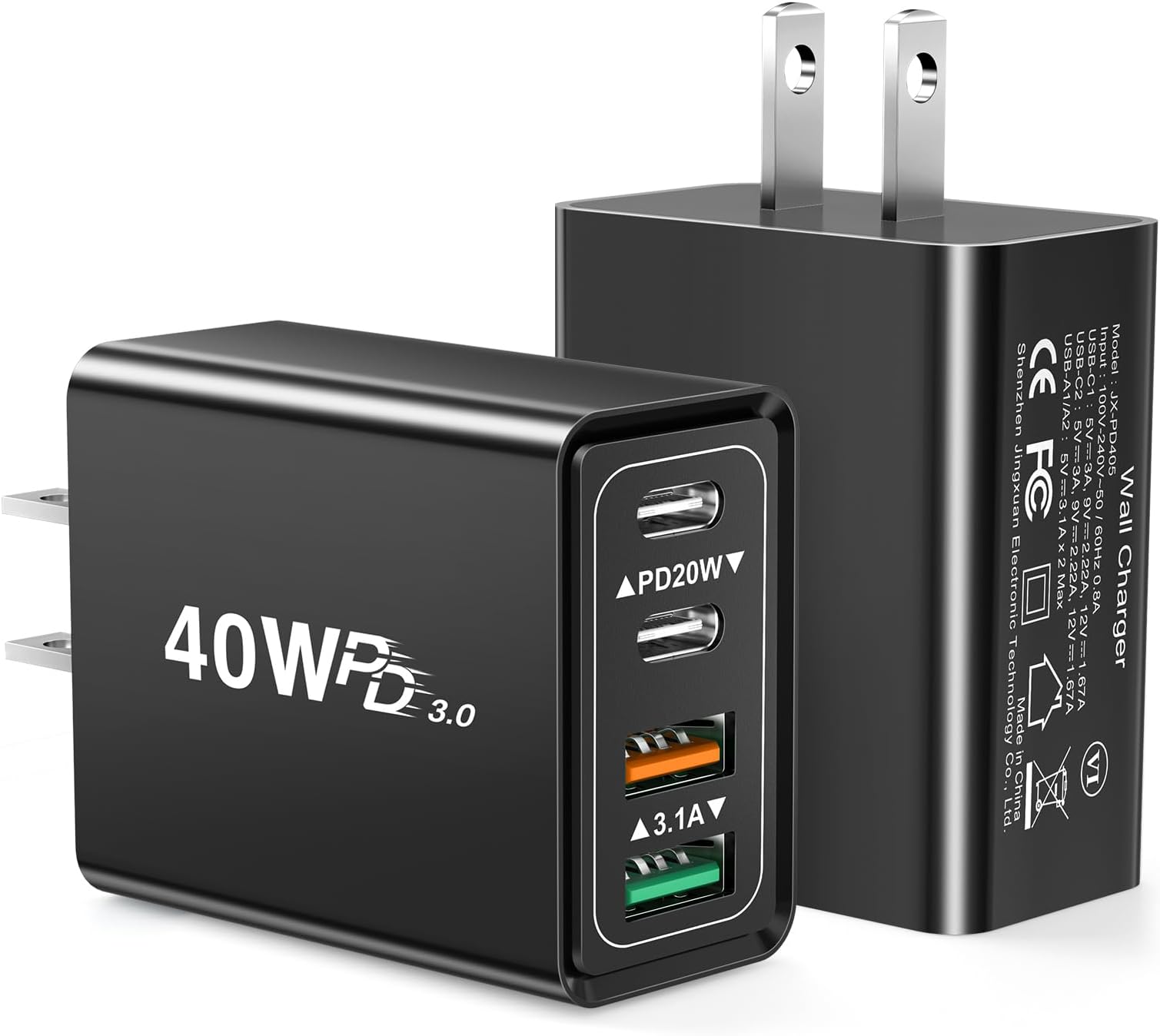 2 Pack USB C Charger Block • 40W 4Port Fast Charging Brick • Dual USB C ...