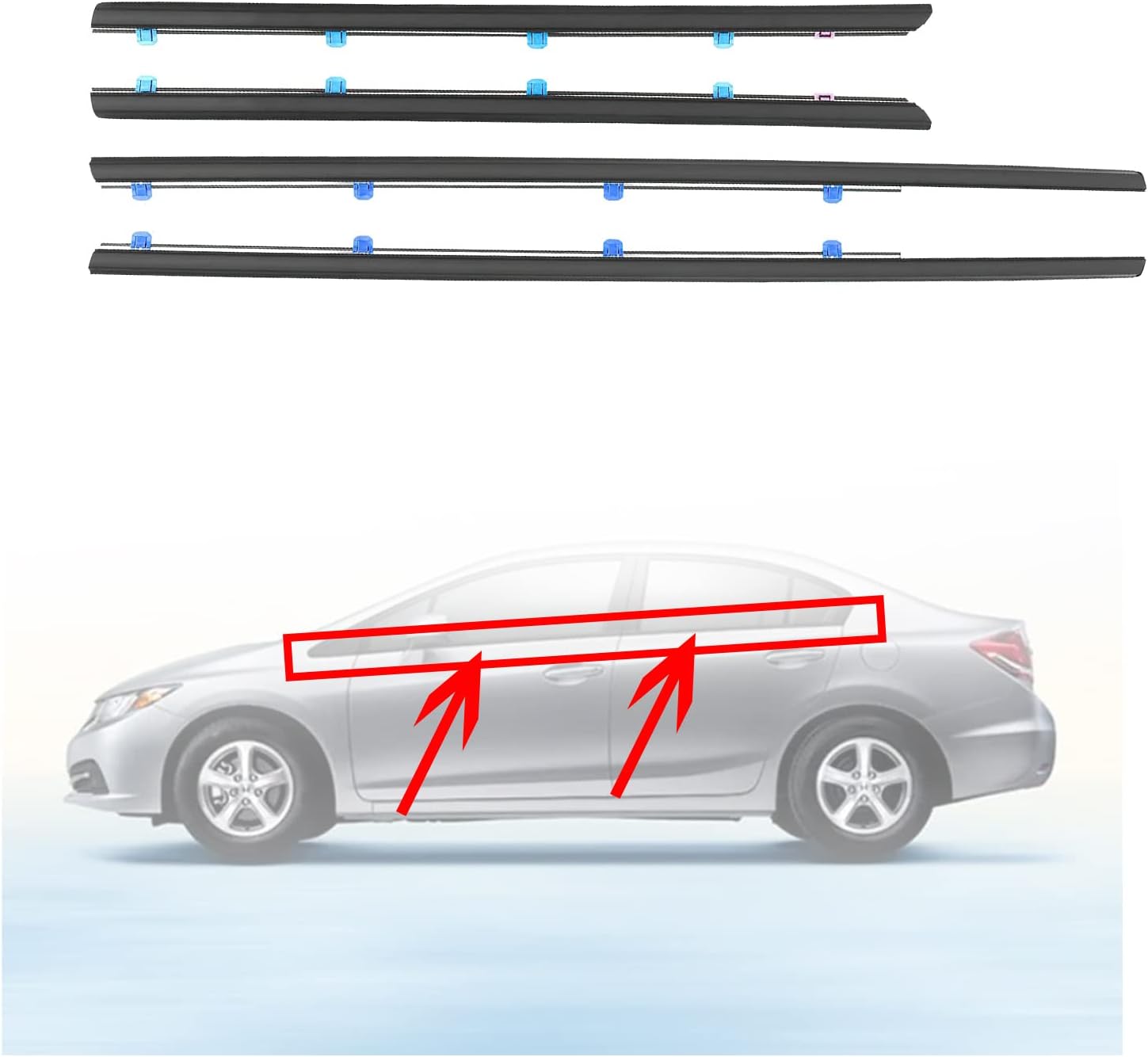 Car Window weatherstrip Molding Trim Seal Compatible with Honda Civic 2012-2015 Front Rear Left ...