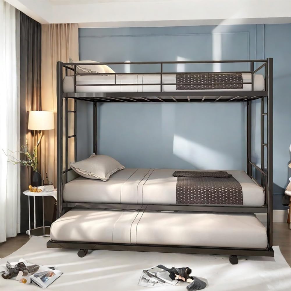 Amazon.com: AEMSOFK Twin Over Twin Bunk Bed Frame with Trundle,Metal ...