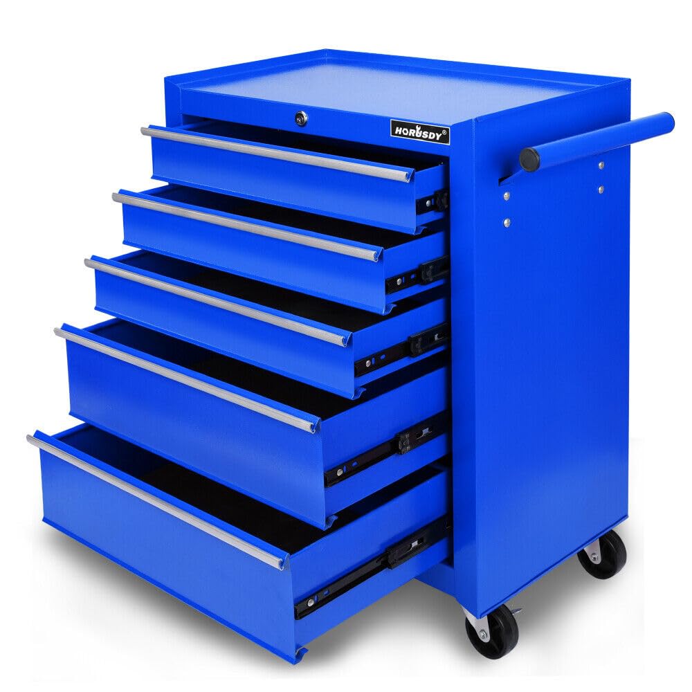 HORUSDY 5-Drawer Tool Cart, Lockable Storage Trolley Workshop Rolling ...
