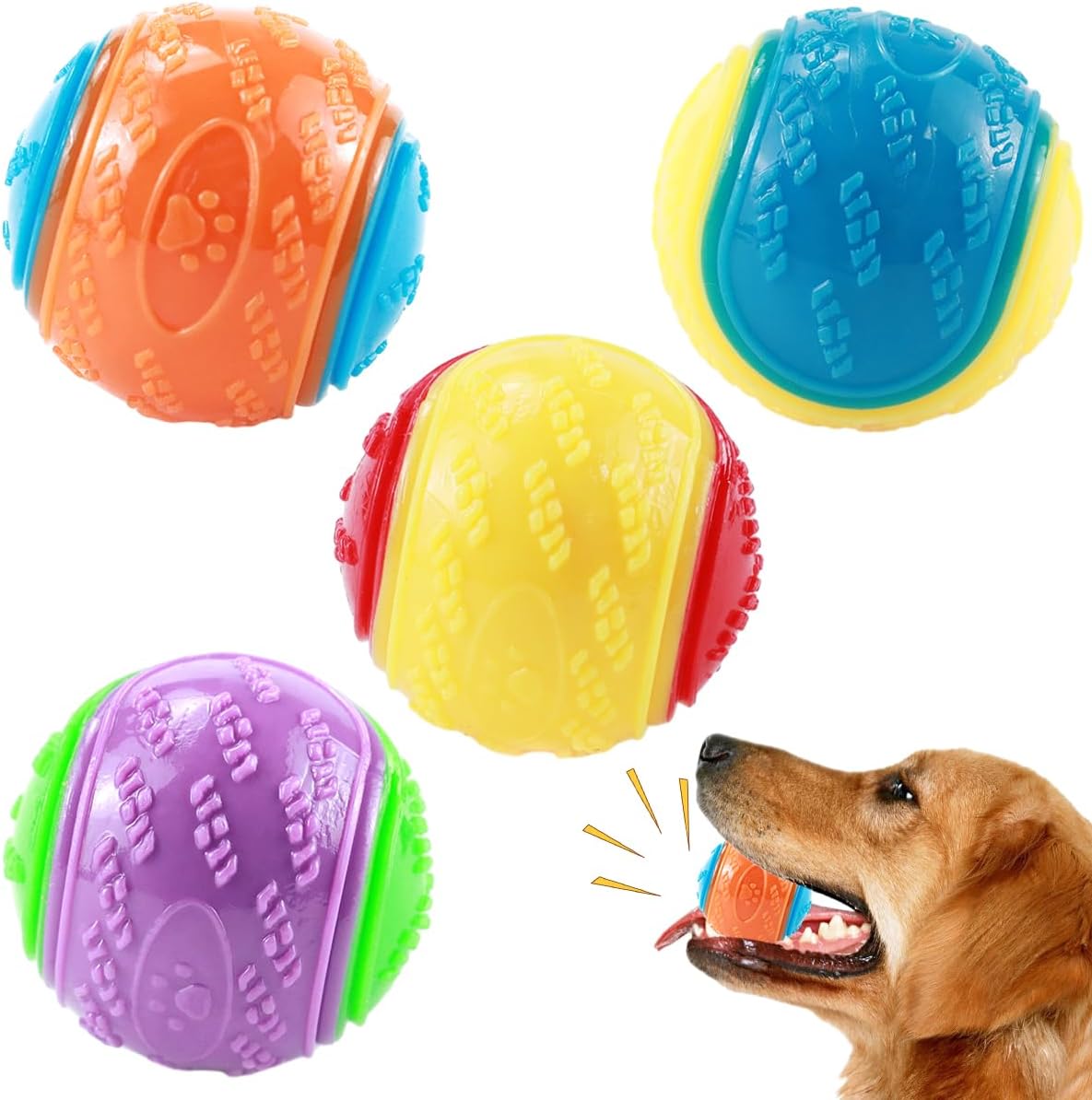 Uzepie 4Pcs Dog Balls, Squeaky Dog Ball Durable and Interactive Dog ...