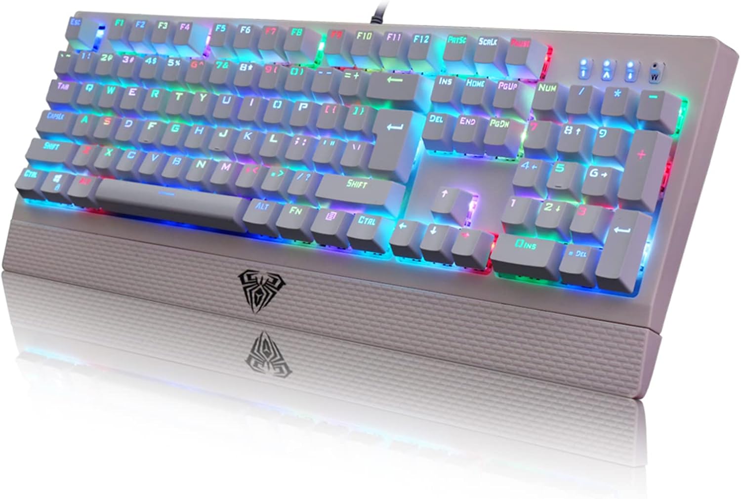 AULA S2018 White Mechanical Gaming Keyboard with Wrist Rest, RGB ...