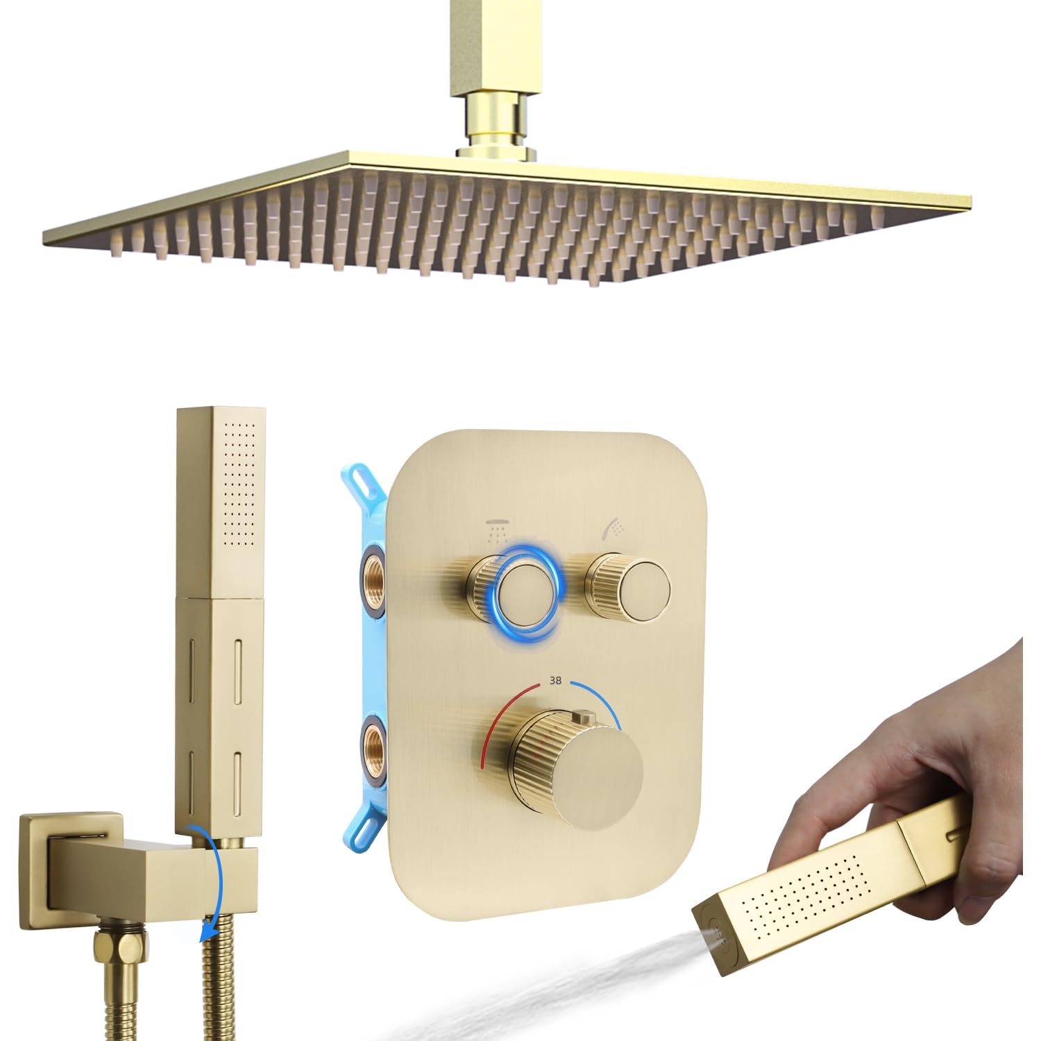 Delnet Upgraded Thermostatic Shower Mixer Set with 10" Ceiling Mounted ...