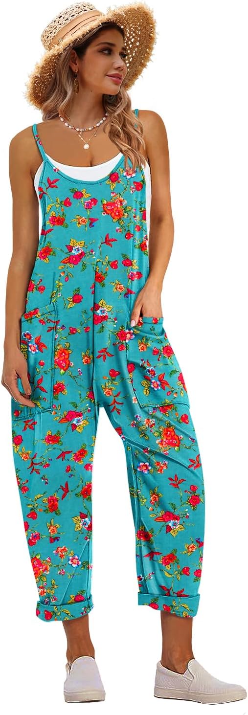 Amazon.com: YESNO Women's Casual Floral Jumpsuits Spaghetti Straps ...