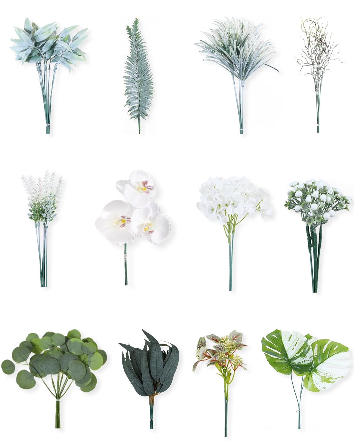 Artificial Greenery Stems 57pcs, Fake Greenery with 12 Kinds, Faux ...