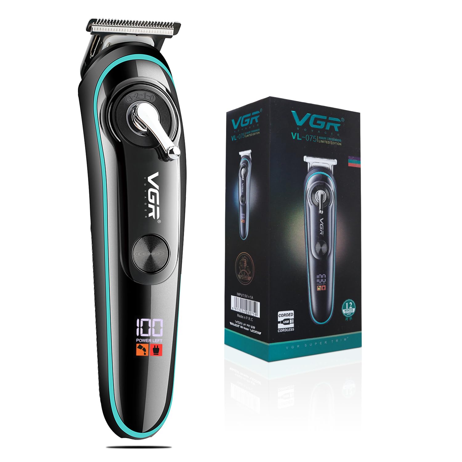VGR V-075 Limited Edition Professional Hair Trimmer with LED Display, 4 Guide Combs for Men (3,6 ...