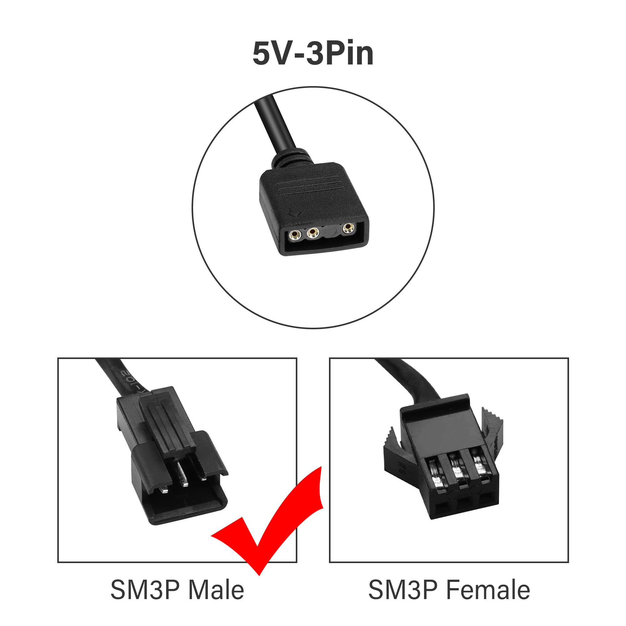GINTOOYUN RGB Extension Cable 3-Pin to SM 3-Pin Male ARGB Connector ...