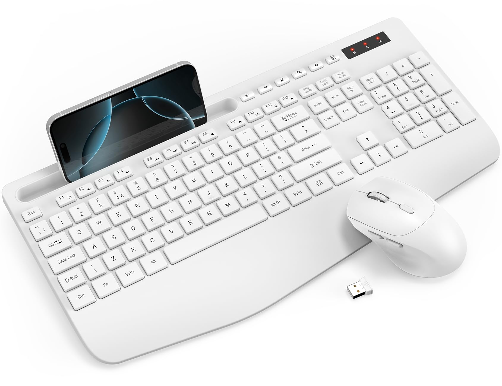 Wireless Keyboard and Mouse Combo, Full-Size Ergonomic Keyboard with ...