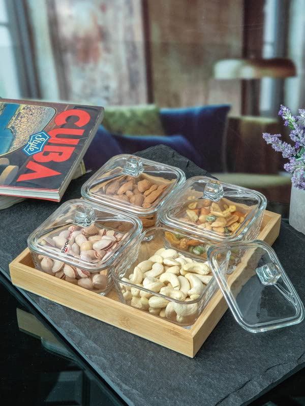 Buy GOOD HOMES WITH WORD YSR Glass Nut Bowl Set with Lid & Wooden Tray ...