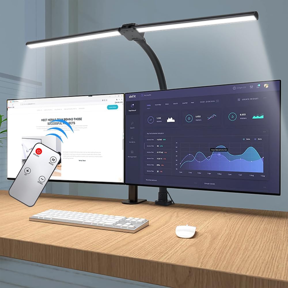 MCHERRY Double Head Desk Lamp, 24W LED Table Lamp with 5 Adjustable ...