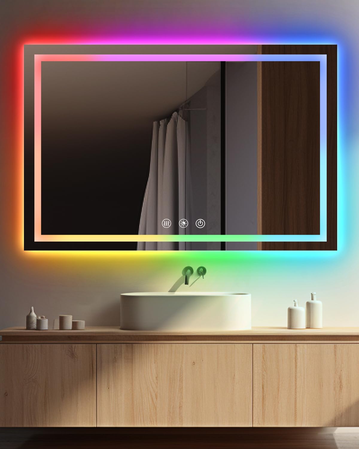 Amazon.com: oneup 55x36 Inch LED Bathroom Mirror,RGB Color Changing ...