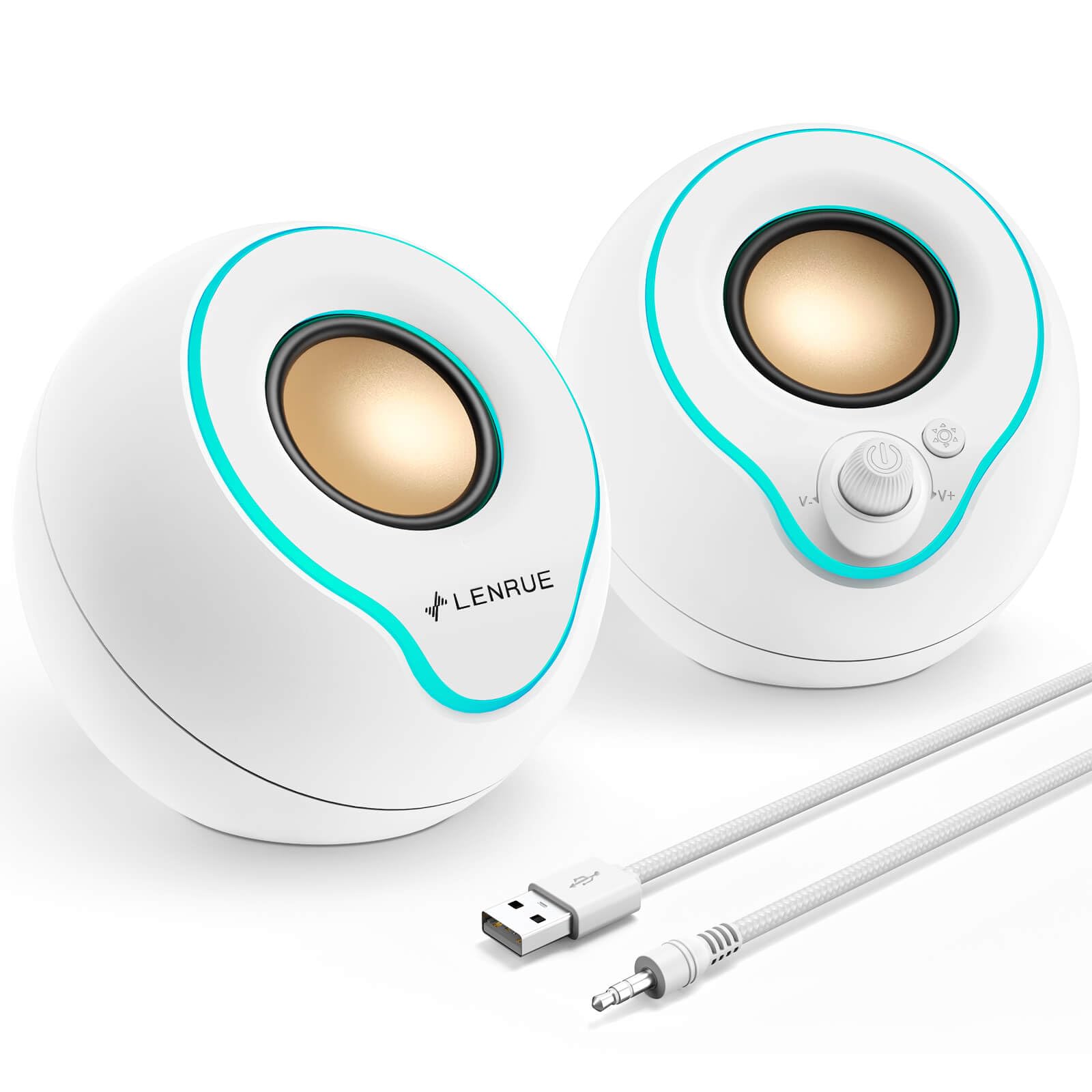 Amazon.com: LENRUE Computer Speakers, PC Speakers with Colorful Lights ...