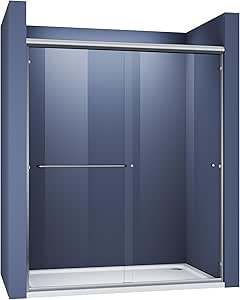 SUNNY Frameless Shower Door Double Sliding Shower Doors 54" W x 72" Shower Enclosure in Chrome ...
