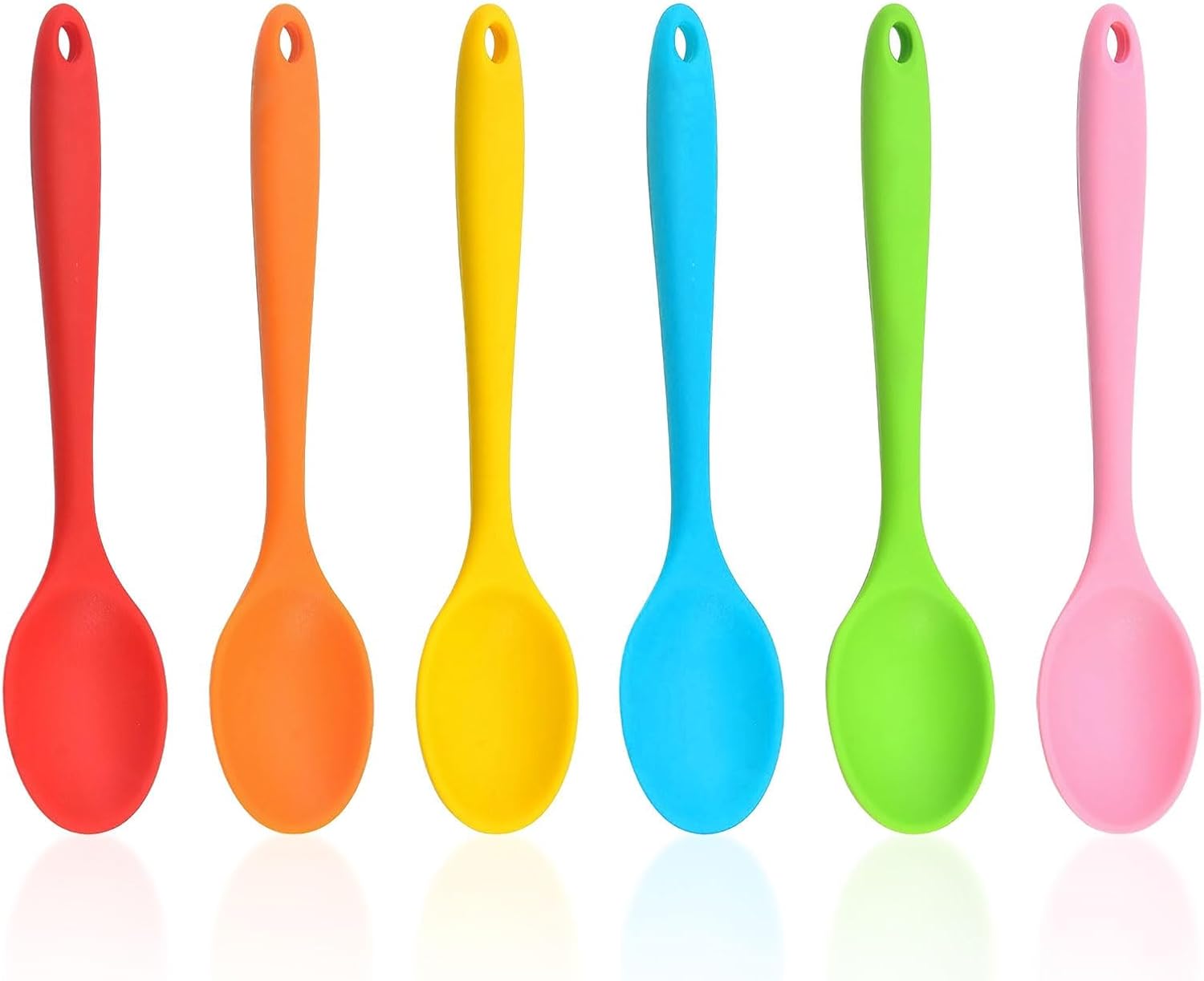 6PCS Multicolored Silicone Mixing Spoons,8inch Long Handle ...