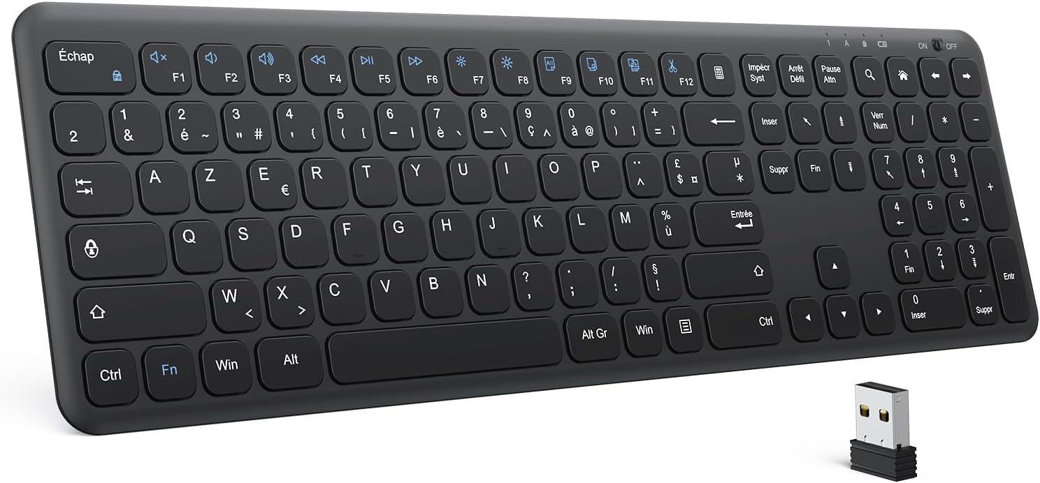 OMOTON Clavier sans Fil 2.4G, Clavier AZERTY Silencieux pour Windows 11 ...