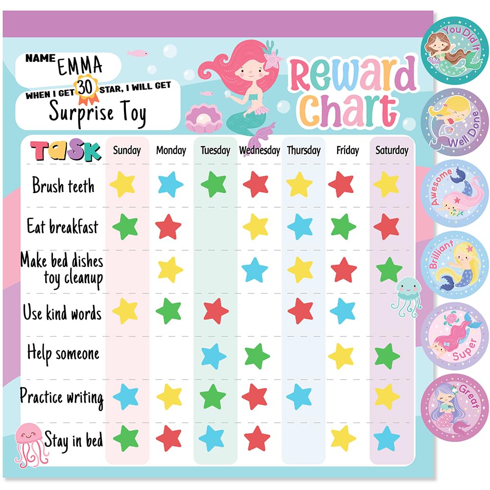 Reward Chart For Kids Mermaid Magnetic Kids Behavior Chart Pad ...