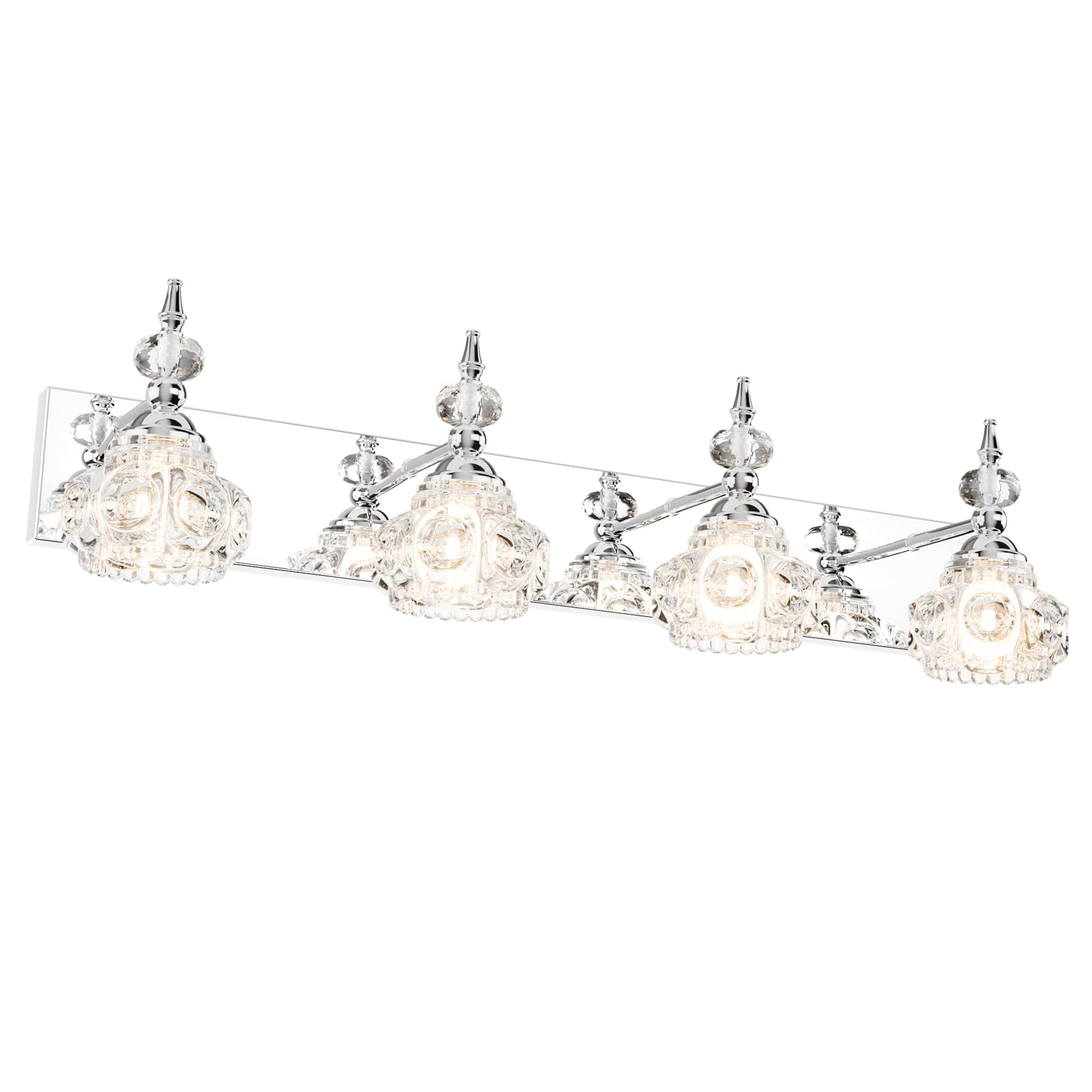 Tipace Modern Crystal Bathroom Vanity Lights 4-Lights Stainless Steel ...
