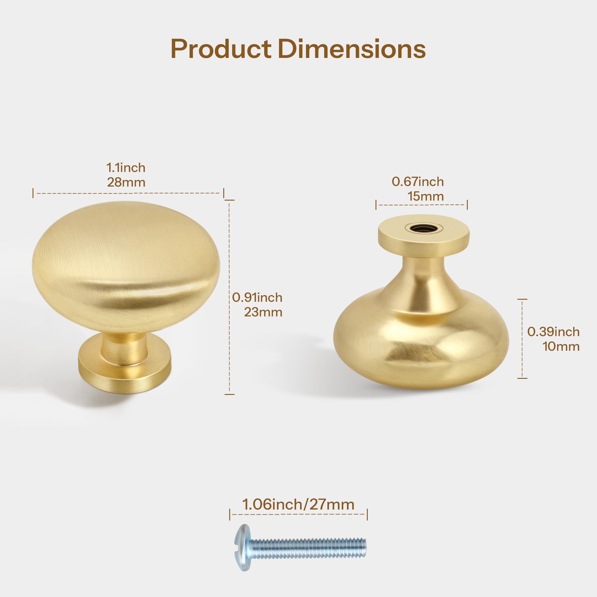 Snapklik.com : Brushed Gold 5 Pack Round Cabinet Knobs, Kitchen Cabinet ...