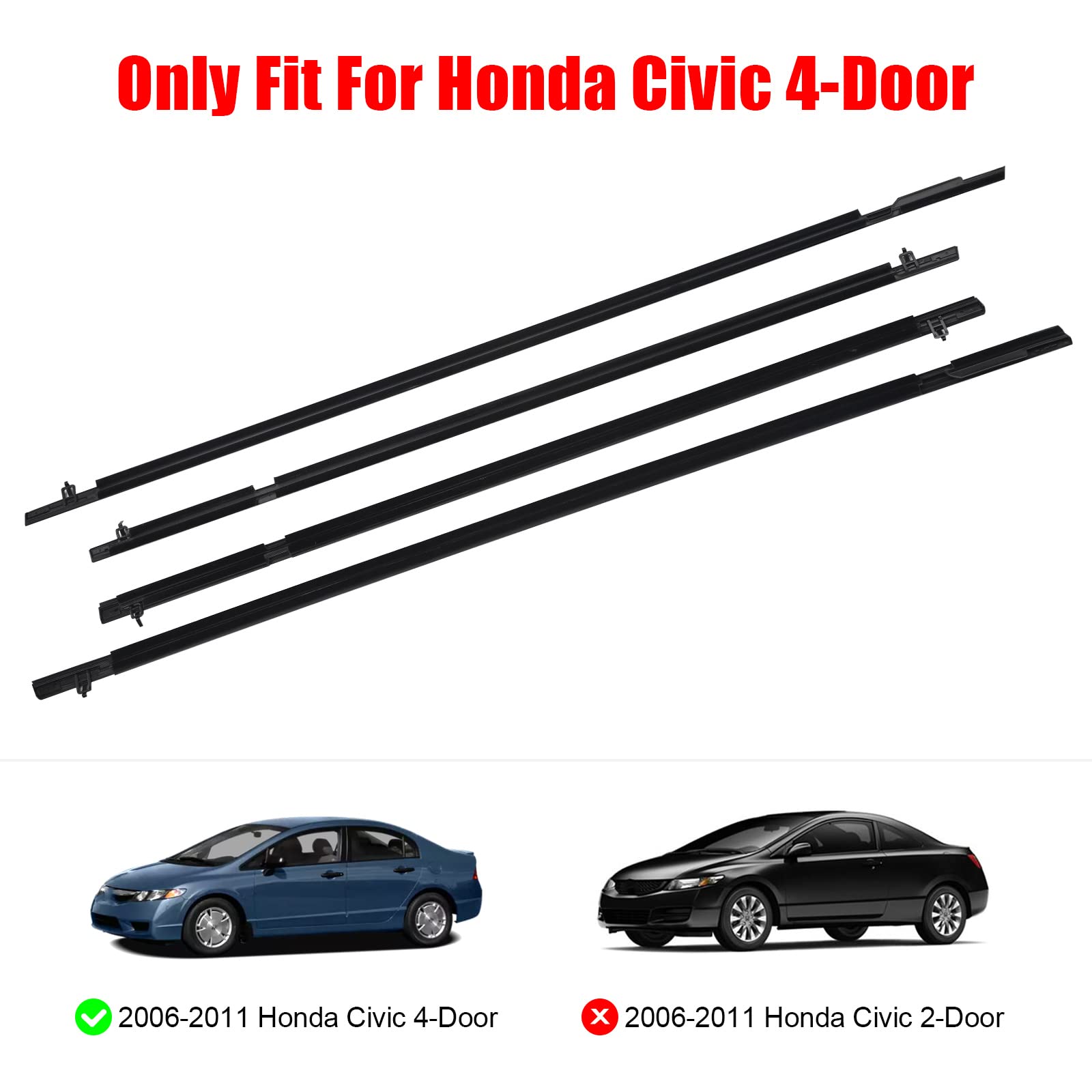 ZONFANT 4 Pcs Car Outer Door Window Moulding Trim Weatherstrip Seal Belt Compatible with 2006 ...