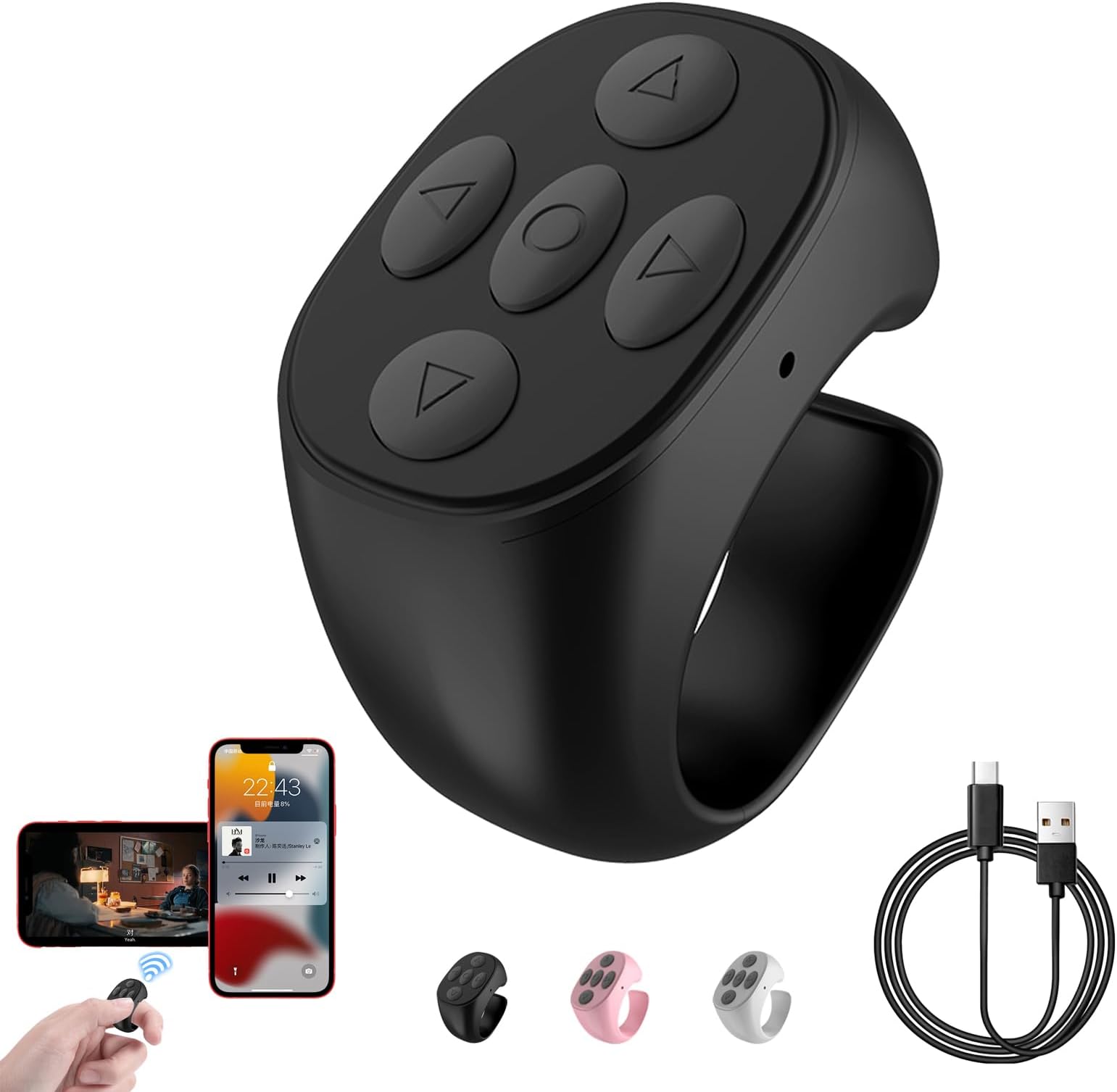 Amazon.com: Fingertip Wireless Bluetooth Remote Control, Video Scrolling Ring, Remote Control ...