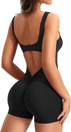 Amazon.com: VOYJOY Jumpsuits for Women Tummy Control Backless Scrunch One Piece Workout Jumpsuit ...