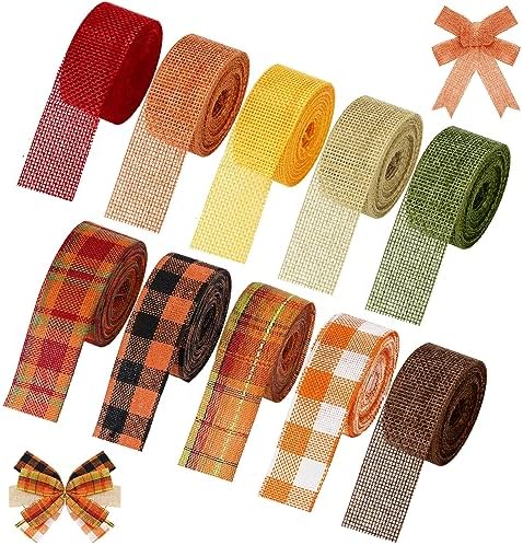 Amazon.com: Whaline 10 Rolls 50 Yards Plaid Burlap Ribbon Rolls 1 Inch ...