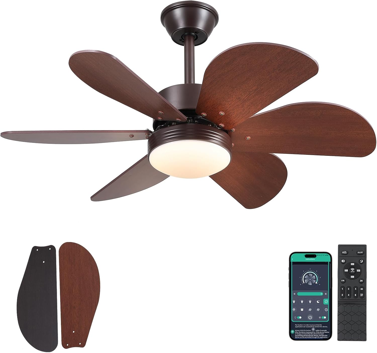 MADSHNE Ceiling Fan with Lights and Remote,36" Small Ceiling Fan with 6 ...